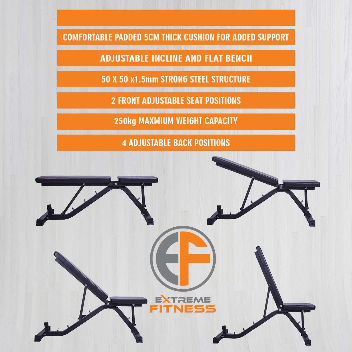 Extreme Fitness Adjustable Weight Bench for Home Workouts